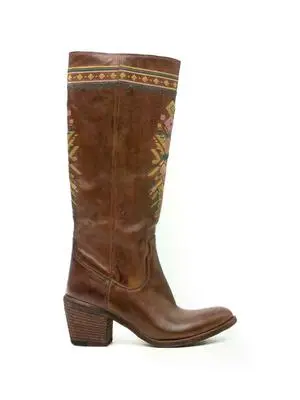 FAUZIAN JEUNESSE Embroidered Leather Boots - Brown