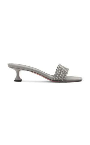 Amina Muaddi Andreea Crystal Satin Slipper Mules - Grey
