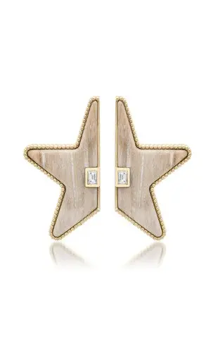 SIG WARD Mega Star Power Split Petrified Wood And Diamond Earrings - Nude
