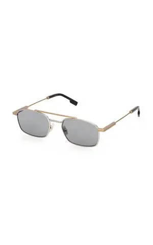 ZEGNA EYEWEAR Zegna Matte Satin Light Ruthenium And Stain Brass Sunglasses - Grey