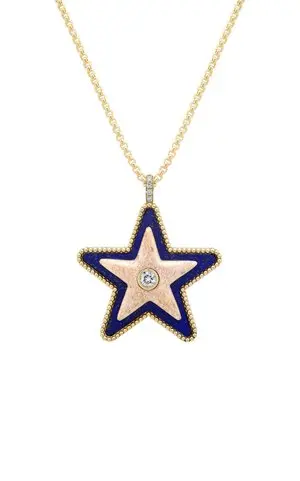 SIG WARD Mega Star Power Lapiz, Petrified Wood And Diamond Necklace - Blue