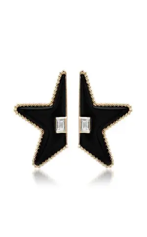 SIG WARD Star Power Split Onyx And Baguette Diamond Earrings - Black