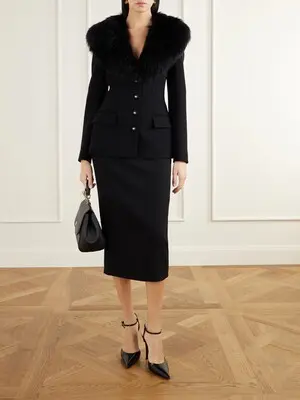 Dolce & Gabbana Peplum Plush-trimmed Wool-blend Jacket
