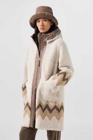 Bogner Niva Lambskin Coat - Cream/brown