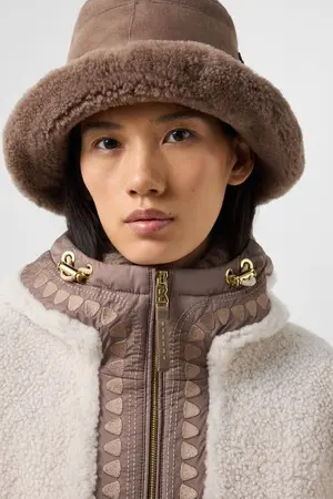 Bogner Niva Lambskin Coat - Cream/brown