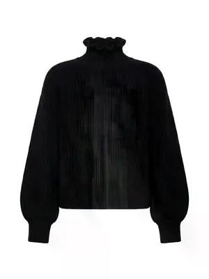 Max Mara Ruffle-trim Ribbed-knit Sweater - Black