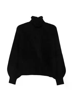 Max Mara Ruffled-trim Ribbed-knit Sweater - Black