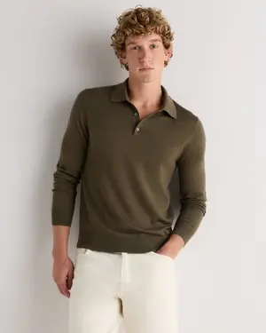 Quince Worsted Merino Wool Polo Sweater - Olive