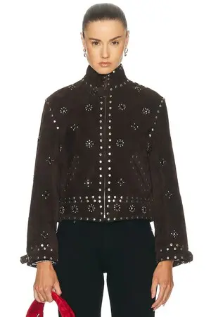 BODE Studded Howard Suede Jacket In Brown - Brown Multi