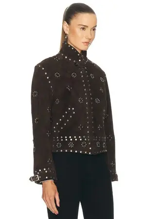 BODE Studded Howard Suede Jacket In Brown