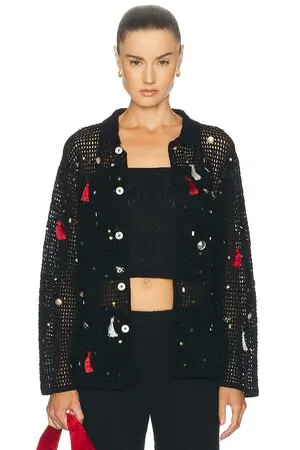 BODE Crochet Charm Shirt - Black