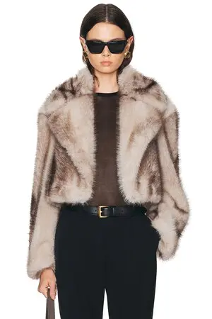 Sportmax Quantum Faux Fur Jacket In Beige - Mud