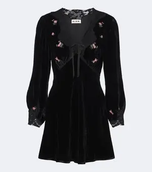 Rixo Carolina Lace-trimmed Velvet Minidress - Black