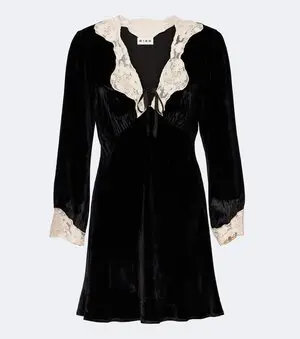 Rixo Carolina Lace-trimmed Velvet Minidress - Black