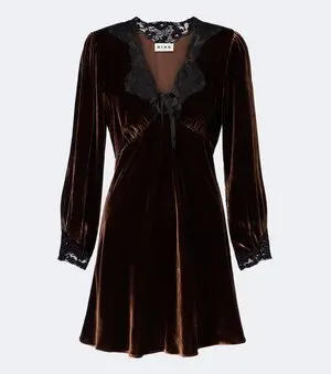 Rixo Carolina Lace-trimmed Velvet Minidress - Brown
