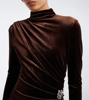 Monique Lhuillier Draped Embellished Velvet Gown