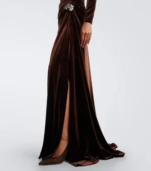 Monique Lhuillier Draped Embellished Velvet Gown