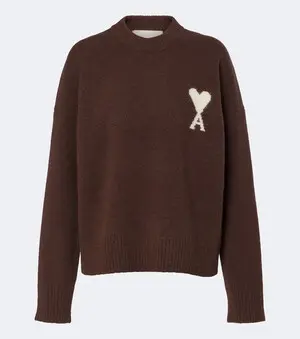 AMI Paris De Coeur Alpaca And Wool-blend Sweater - Brown