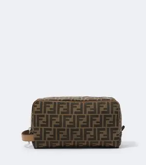 Fendi Ff Zucca Small Leather-trimmed Toiletry Bag - Brown
