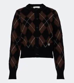 AMI Paris Argyle Virgin Wool Cardigan - Brown