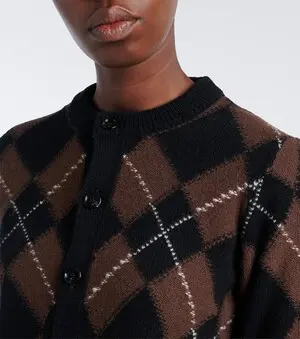 AMI Paris Argyle Virgin Wool Cardigan - Brown