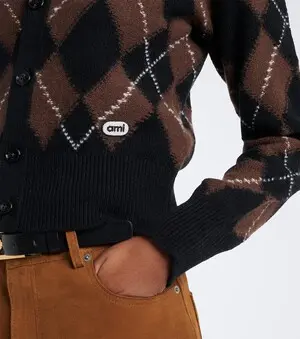 AMI Paris Argyle Virgin Wool Cardigan - Brown