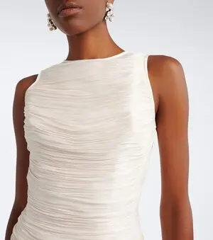 MARMAR HALIM Pleated Satin Gown - White