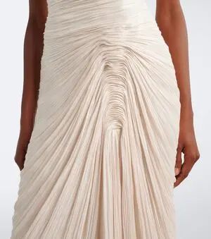 MARMAR HALIM Pleated Satin Gown - White
