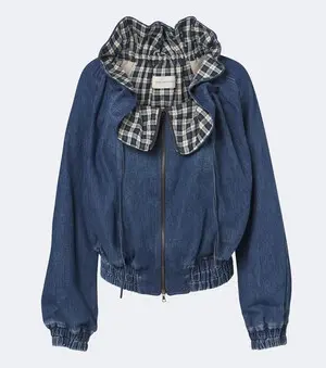 Dries Van Noten Checked Ruffled Denim Jacket - Blue