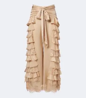 Zimmermann Valiant Ruffled Silk Chiffon Wide-leg Pants - Beige