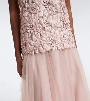 Costarellos Gisella Embellished Satin And Tulle Gown