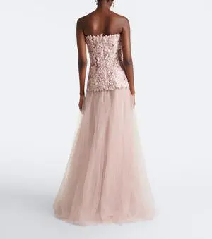 Costarellos Gisella Embellished Satin And Tulle Gown