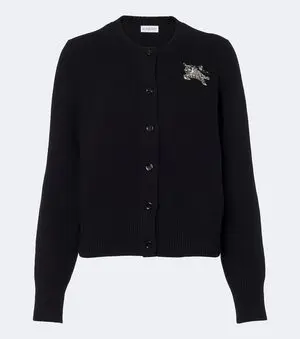 Burberry Ekd Embellished Wool And Cashmere Cardigan - Black