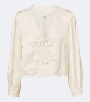 Rixo Tove Embroidered Floral Satin Blouse - White
