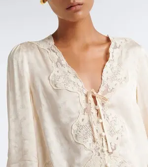 Rixo Tove Embroidered Floral Satin Blouse