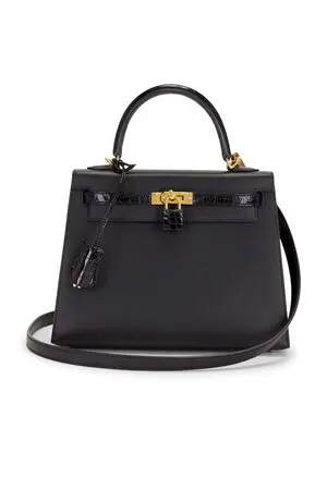 Hermès Madame & Shiny Niloticus Crocodile Kelly Touch 25 Sellier Handbag In Black - Noir
