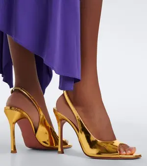 Amina Muaddi Alexa Mirrored Leather Slingback Sandals