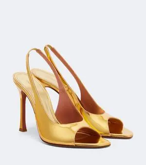 Amina Muaddi Alexa Mirrored Leather Slingback Sandals - Gold