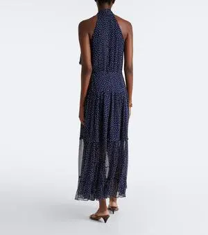 Rixo Abi Polka-dot Tie-neck Midi Dress