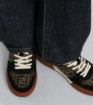 Fendi Match Jacquard Suede-trimmed Sneakers