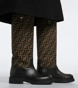 Fendi Filo Canvas And Leather Knee-high Boots