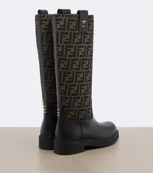 Fendi Filo Canvas And Leather Knee-high Boots
