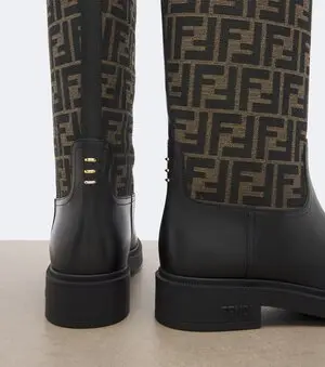 Fendi Filo Canvas And Leather Knee-high Boots