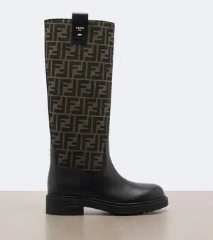 Fendi Filo Canvas And Leather Knee-high Boots
