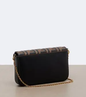 Fendi Ff Diamonds Leather Wallet On Chain - Black