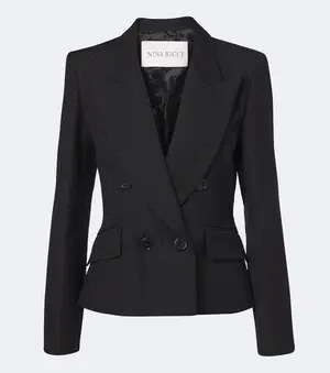 Nina Ricci Jacquard Wool-blend Double-breasted Blazer - Black