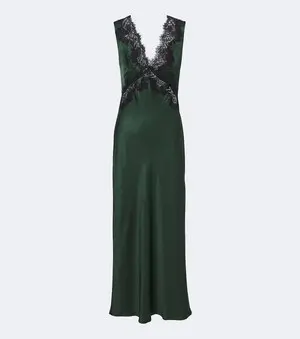 Rixo Lysandra Lace-trimmed Satin Midi Dress - Green