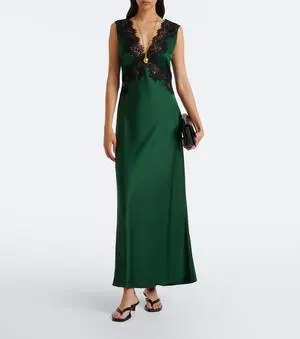 Rixo Lysandra Lace-trimmed Satin Midi Dress