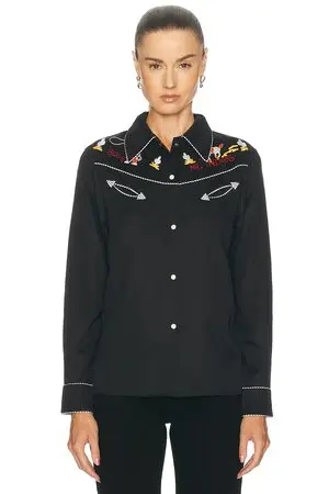 BODE Checkers Western Shirt In Black - Black Multi