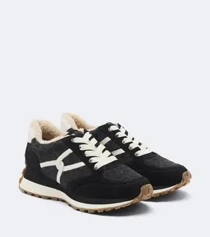 Veronica Beard Valentina Suede-trimmed Sneakers - Black